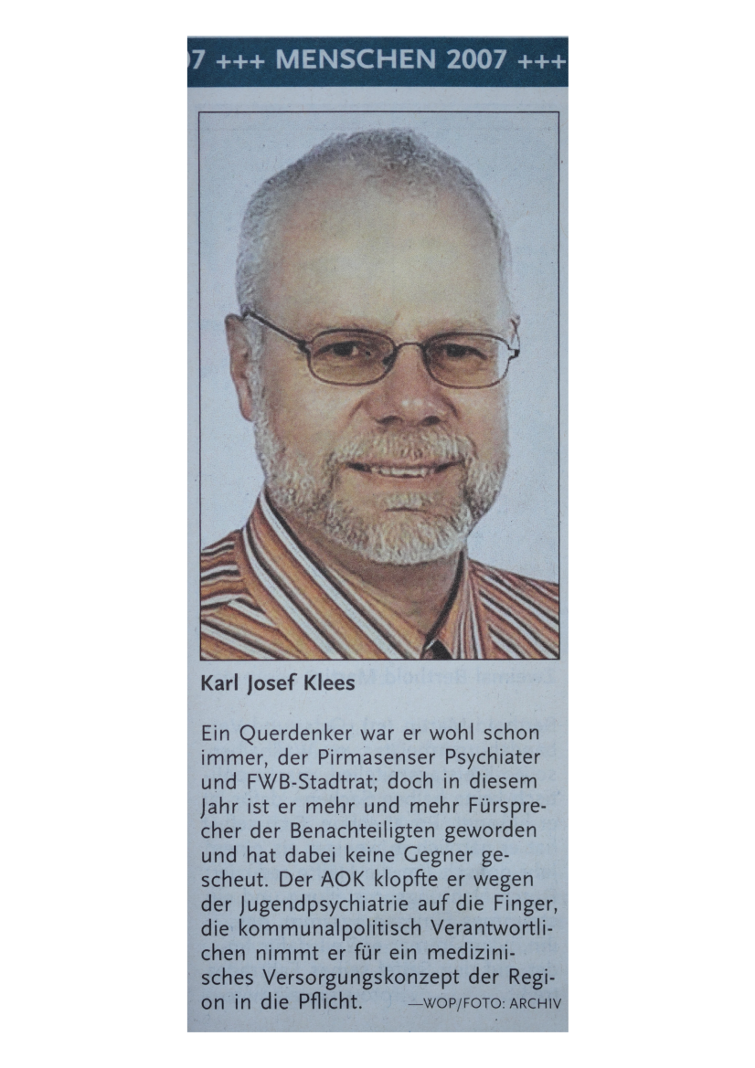 "Menschen 2007" Artikel aus "Rheinpfalz" vom 31.12.2007, mit ...